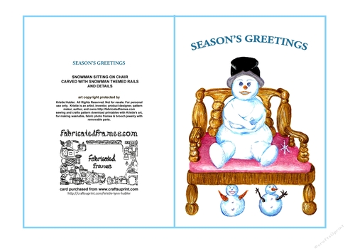 Seasons Greetings Snowman Sitting On Bench Card printable blank inside ...