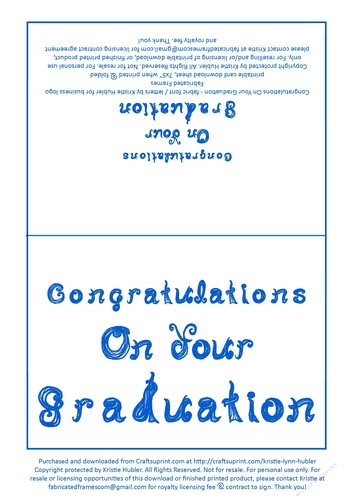 Congratulations On Your Graduation 7x5 card printable sheet blue fabric ...