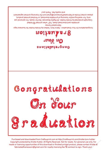 Congratulations On Your Graduation 7x5 card printable sheet red fabric ...