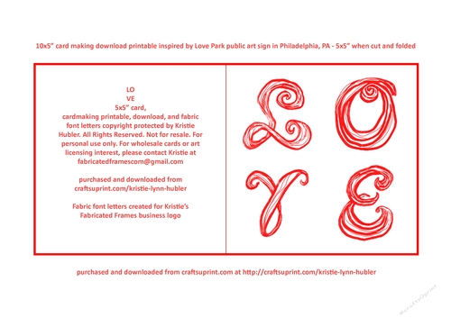 LOVE red fabric font letters printable card making download sheet, 5x5 ...
