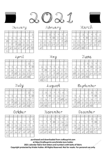 2021 Calendar Black Fabric Font Letters and Numbers with Bolts of ...