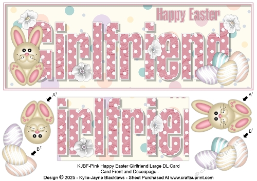Pink Happy Easter - Girlfriend - Large DL 3D Decoupage Card ...