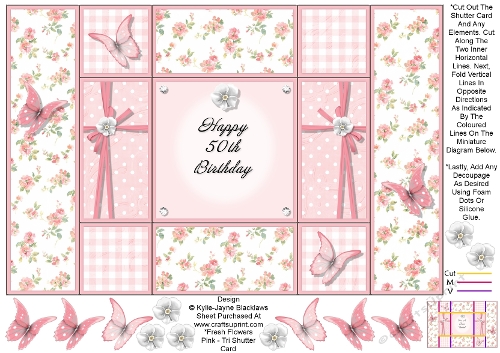 Fresh Pink Flowers - Happy 50th Birthday - Tri Shutter Card ...