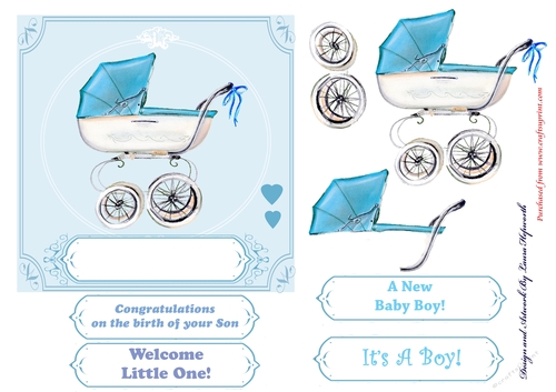 New Baby Boy Blue Pram - CUP1051424_91508 | Craftsuprint