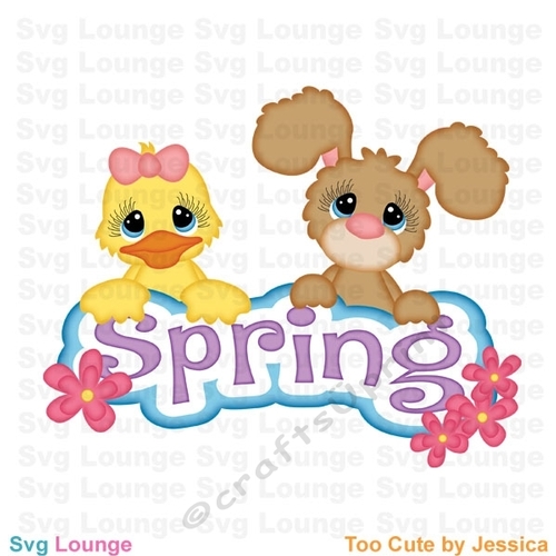 Spring Bunny and Duck Title SVG Cut File, Spring Has Sprung Flowers Cut ...