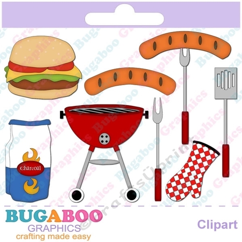 Barbecue Party clipart gingham hot dog, hamburger, grill, picnic ...