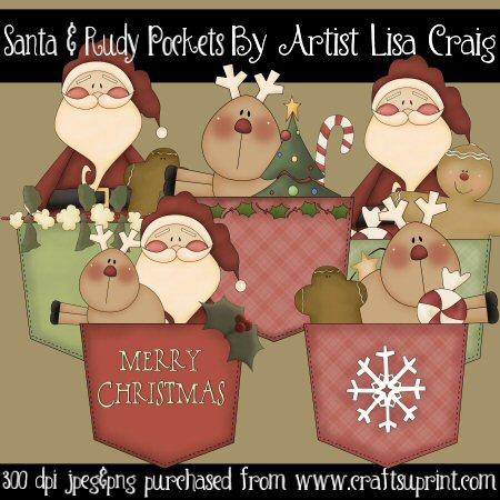 Santa and Rudy Pockets Clip Art - CUP283241_1548 | Craftsuprint
