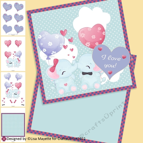 Elephant Couple Valentine Card Making Kit - CUP1188369_2195 | Craftsuprint