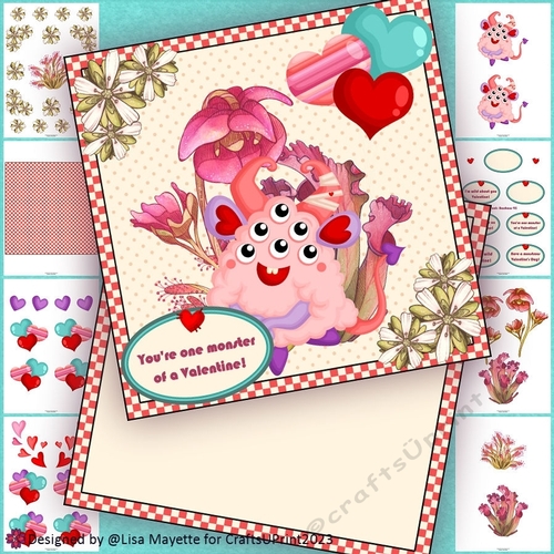 Cute Many Eyed Monster Valentine Card Making Kit - CUP1193398_2195 ...