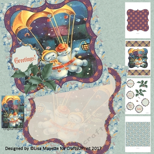 Vintage Christmas Parachuting Snowman Couple Card Making Kit ...