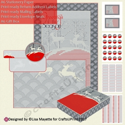 Red & Black Art Deco A6 Christmas Deer Stationery Kit - CUP825504_2195 ...