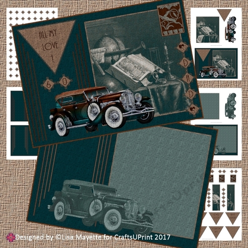 Vintage Art Deco Men Green Antique Car All Occasion Card Making Kit ...