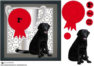 Black Labrador Trophy and Rosette 8x8 Card - CUP522041_15 | Craftsuprint