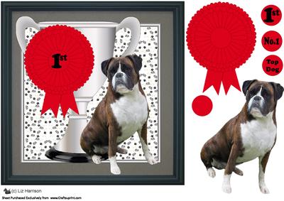 Boxer Dog Trophy and Rosette 8x8 Card - CUP522443_15 | Craftsuprint