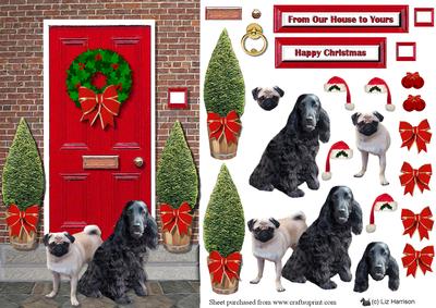 Black Cocker Spaniel & Pug Christmas Door Scene - CUP581675_15 ...