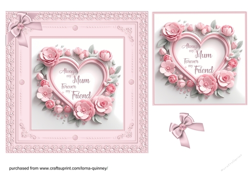 Pink Floral Heart Mothers Day Card - CUP1284891_643 | Craftsuprint