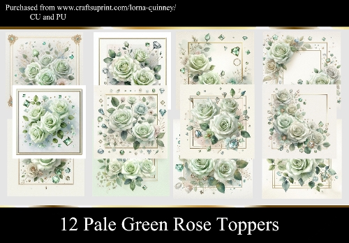 12 Pale Green Rose Toppers - CUP1358958_643 | Craftsuprint