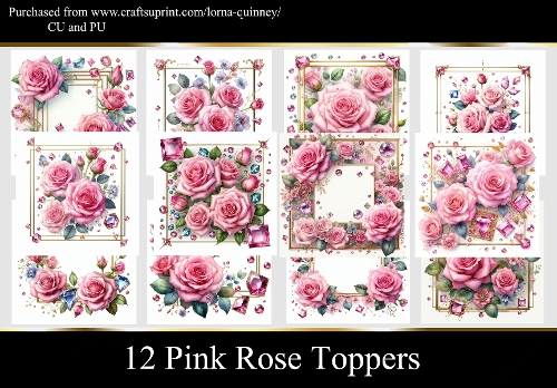 12 Pink Rose Toppers - CUP1358961_643 | Craftsuprint