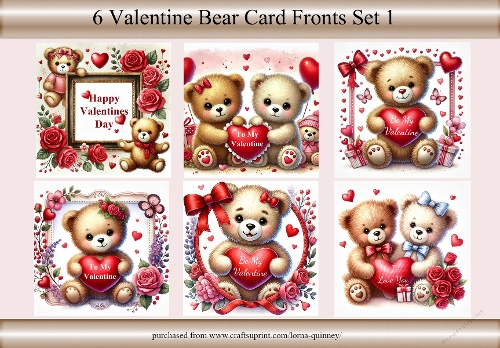 6 Valentine Bear Card Fronts Set 1 - CUP1361633_643 | Craftsuprint