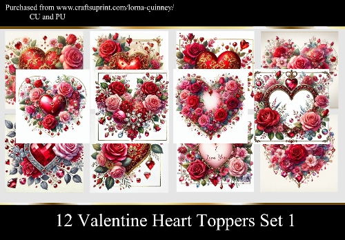 12 Valentine Hearts Toppers Set 1 - CUP1361676_643 | Craftsuprint