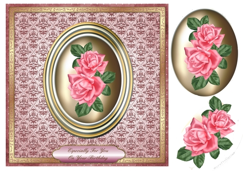 Pink Roses in Gold Oval Frame - CUP726438_643 | Craftsuprint