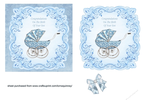 Blue Pram Baby Boy Card - CUP726776_643 | Craftsuprint