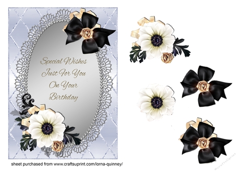 Black & White Flowers On Silver Card Front - CUP776507_643 | Craftsuprint