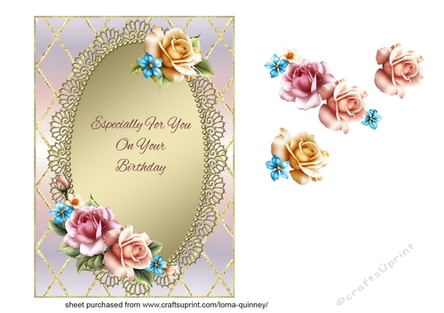 Multi & Gold Roses Card Front - CUP776520_643 | Craftsuprint