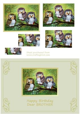 Three Wise Owls Pyramid Card Front - Brother - CUP78980_643 | Craftsuprint