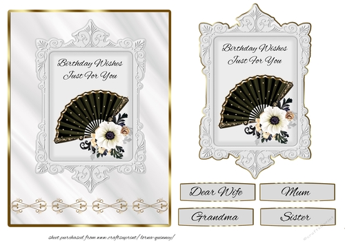 Roses and Fan Card Front 3 - CUP812886_643 | Craftsuprint