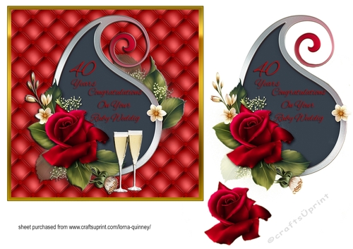 Red Rose Scroll Ruby Anniversary Card - CUP946271_643 | Craftsuprint