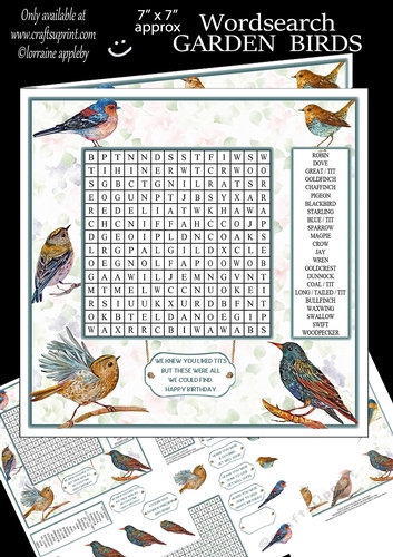 GARDEN BIRDS WORDSEARCH - CUP1108251_1566 | Craftsuprint