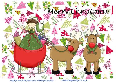 Xmas Reindeer and Elf in Sleigh A4 Card Front - CUP149828_651 ...