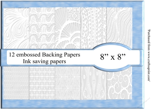 Pack of 12 digitally embossed backing papers in white 8x8 size ...