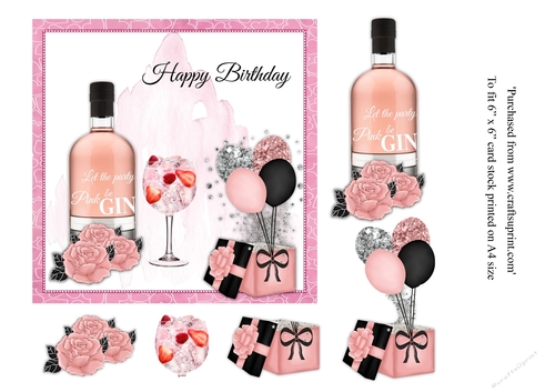 Pink Gin birthday card 6x6 topper - CUP1055624_77176 | Craftsuprint