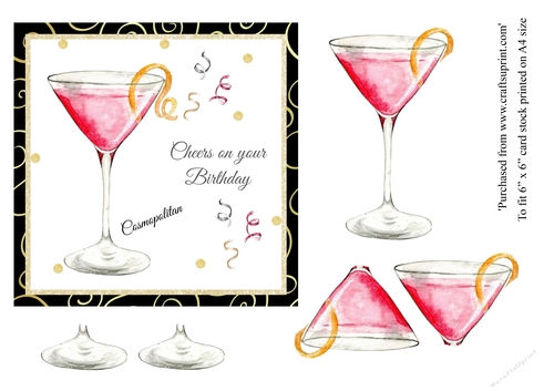 Cosmopolitan Cocktail birthday card topper for 6x6 card - CUP1116198 ...