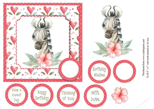 KIds cute baby zebra birthday card topper for 6x6 card - CUP1193163 ...