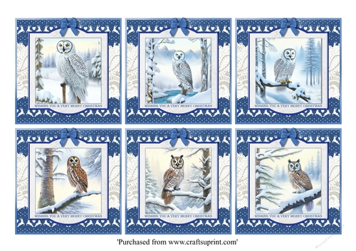 Cute Owls in snowy winter scenes card toppers for 8x8 cards ...