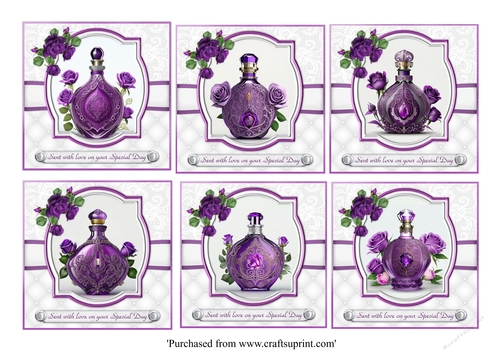 Beautiful Ornate Purple Perfume bottle card toppers for 8x8 card ...