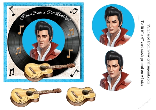 Cartoon Elvis themed birthday card topper for 6 x 6 card - CUP1265182 ...