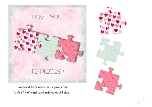 Jigsaw themed valentines day card, I love you to pieces, 6 x 6 card ...