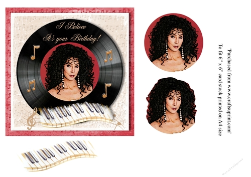 Cher themed birthday card topper for 6 x 6 card - CUP889584_77176 ...