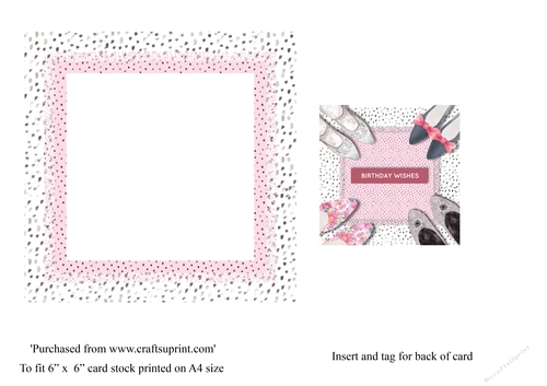 Shoe lovers birthday card insert and tag for topper for 6 x 6 card ...