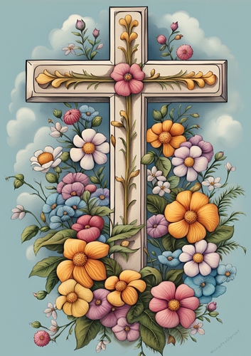 Cross and Flowers A4 Print - CUP1239879_93774 | Craftsuprint