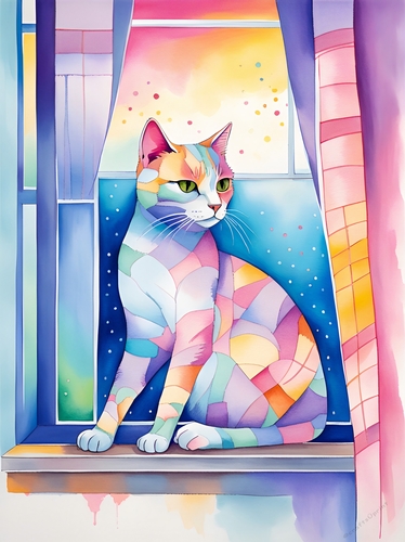 The Mosaic Cat A4 Print/ Quick Card. - CUP1242231_93774 | Craftsuprint