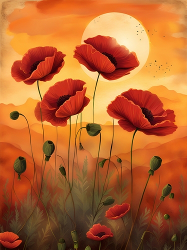 Poppies at Sunset A4 Background - CUP1248005_93774 | Craftsuprint