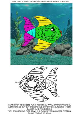 Fish 1 Iris Folding Pattern with Underwater Background Scene ...