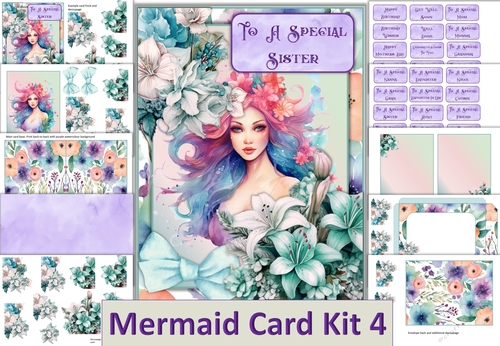 3D Decoupage Mermaid Card Kit 4 with 24 Sentiments, Inserts and ...