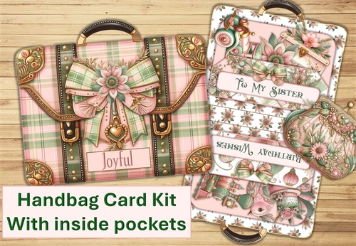 Handbag Card Kit with inside pockets. Various sentiments JPEG and PDF ...