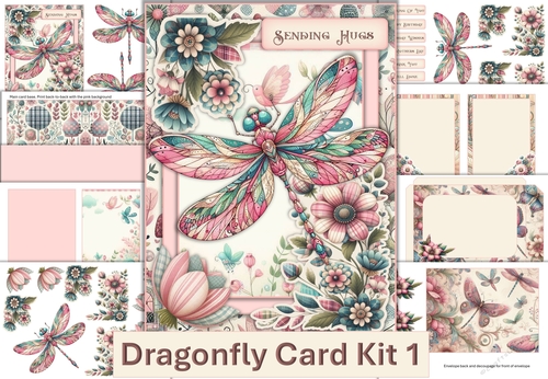 Dragonfly Card Making Kit 1 with inserts and envelope JPEG and PDF ...